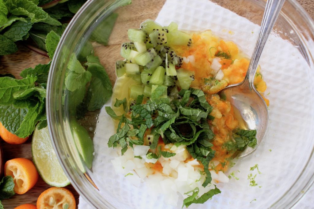 Roast Cod with Kumquat-Kiwi Slaw